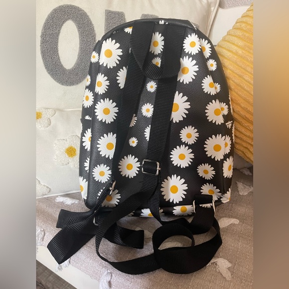 Bags | Super Cute Black With Daisy Patterned Small Backpack | Poshmark